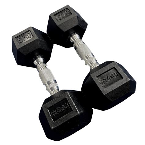Muscle Motion Rubber Hex Dumbbells 1kg To 50kg Pair Gym Direct
