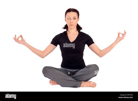 Young Beautiful Woman Practicing Breath Control Yoga Asana Isolated On