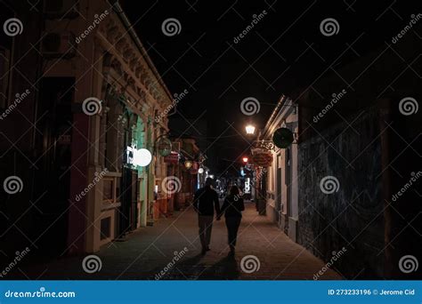 Novi Sad Serbia March 26 2022 Selective Blur On The Laze Teleckog Street At Night With
