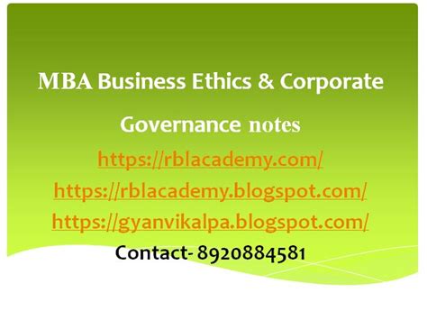 Business Ethics And Corporate Governance Notes Mba Home Tutor