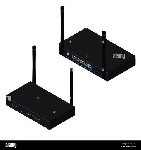 Black Realistic Wireless Router With The Antenna Front And Back Isometric View Wi Fi Router