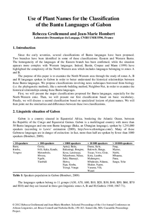 Pdf Use Of Plant Names For The Classification Of The Bantu Languages