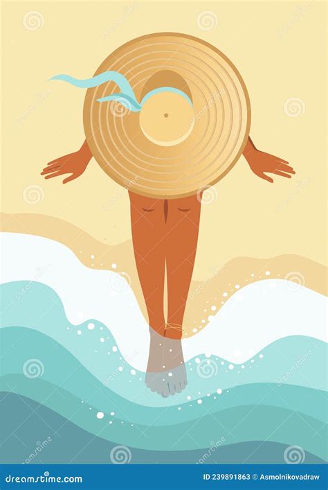Woman In Hat Sits On The Beach Stock Vector Illustration Of Season