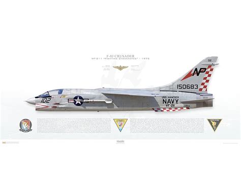 Aircraft Profile Print Of F 8j Crusader Vf 211 Fighting Checkmates