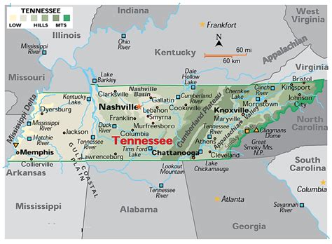 4 Free Printable Tennessee Map With Cities In PDF World Map With