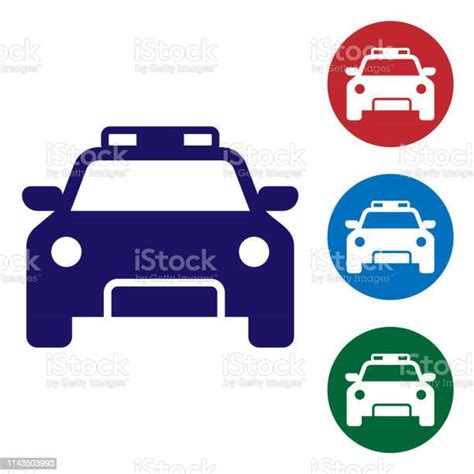 藍色警車和員警閃光燈圖示查出在白色背景緊急閃爍的警笛在圓形按鈕中設置顏色圖示向量插圖向量圖形及更多交通方式圖片 交通方式 圓形 插圖