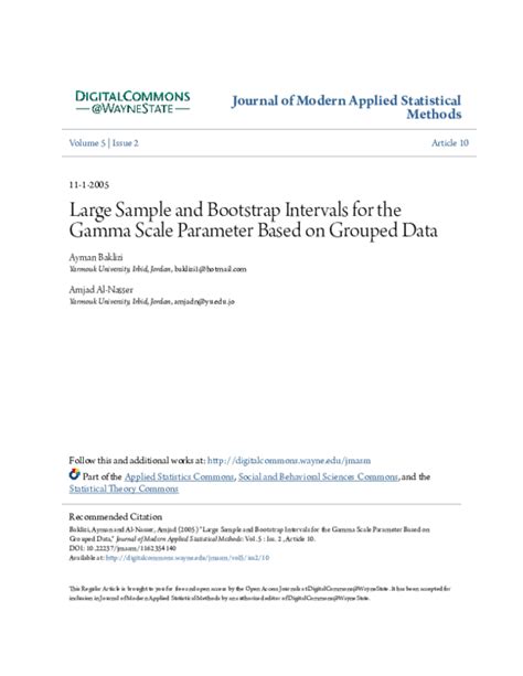 Pdf Large Sample And Bootstrap Intervals For The Gamma Scale Parameter Based On Grouped Data