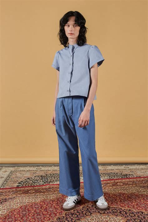 Mandarin Collared Cuff Sleeve Blouse