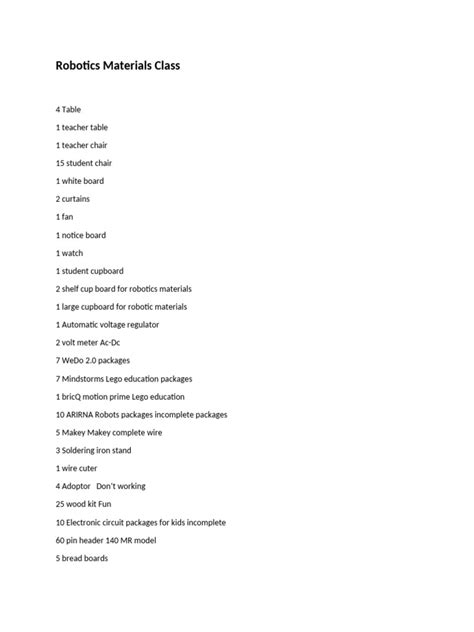 Robotics Materials Class Pdf