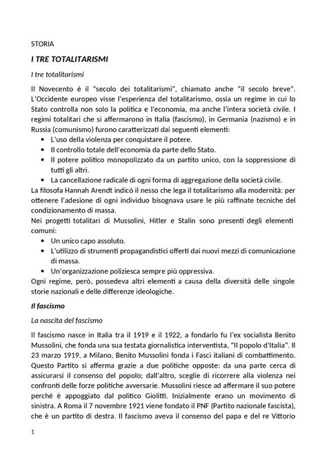 Storia I Tre Totalitarismi Docsity