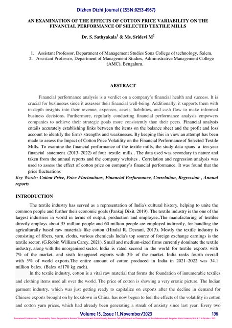 PDF AN EXAMINATION OF THE EFFECTS OF COTTON PRICE VARIABILITY ON THE