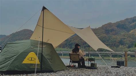 강과 산이 보이는 소규모 캠핑장에서 솔로캠핑🏕️ 봄날농원 캠핑장 폴러투맨 올리브 백골뱅이탕 캠핑음식 Youtube