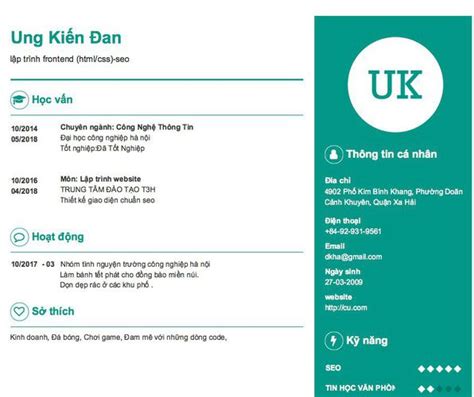 13155 Mẫu Cv Lập Trình Frontend Htmlcss Seo Thiết Kế Chuẩn Nhất 2025 Bởi Ung K