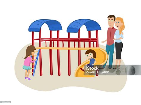 Ilustración De Niños Jugando En El Patio Con Sus Padres Jardín De