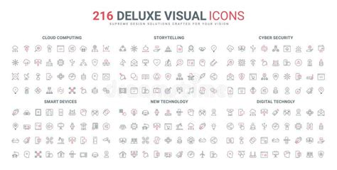 Digital Network Technology Storytelling Security And Cyber Protection Line Icons Set Stock