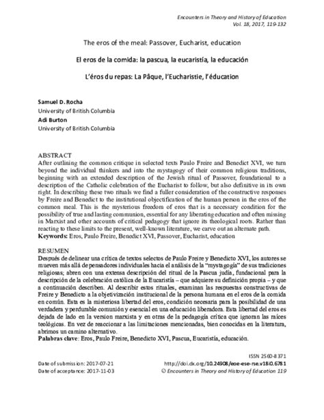 Pdf The Eros Of The Meal Passover Eucharist Education