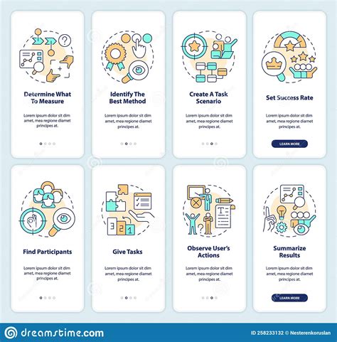 Usability Testing Plan Onboarding Mobile App Screen Set Stock Vector