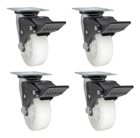 4 Rodízio Giratório Com Freio Carga Pesada Roda 145mm 2400kg