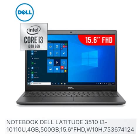 Notebook Dell Latitude 3510 I3 10110U 4Gb 500Gb 15 6Fhd W10H