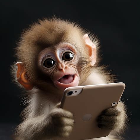 Premium Photo Cute Monkey Operating Smartphone