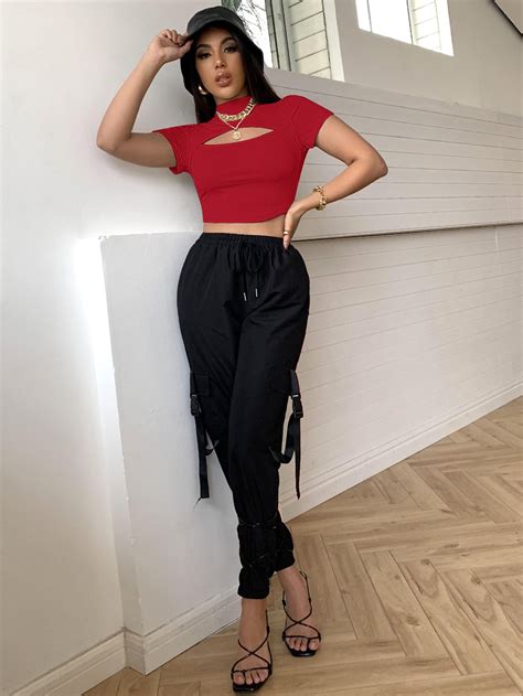 Shein Icon Cut Out Front Crop Tee Shein Usa