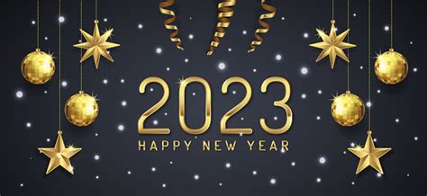 메리 크리스마스와 새해 복 많이 받으세요 2023 배너 템플릿 매달려 별 프레임 및 황금 반짝이 공 장식 전단지 포스터 웹 및