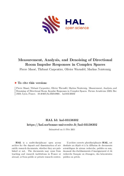 Pdf Measurement Analysis And Denoising Of Directional Room Impulse Responses In Complex Spaces