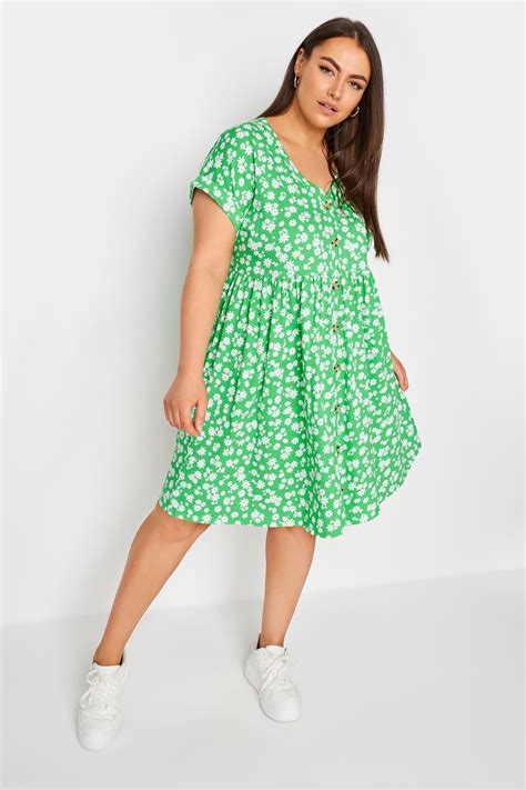 YOURS Plus Size Green Ditsy Floral Print Button Front Smock Dress Yours Clothing