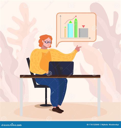 Woman Worker Analyzing Marketing Statistics On Pc Stock Vector