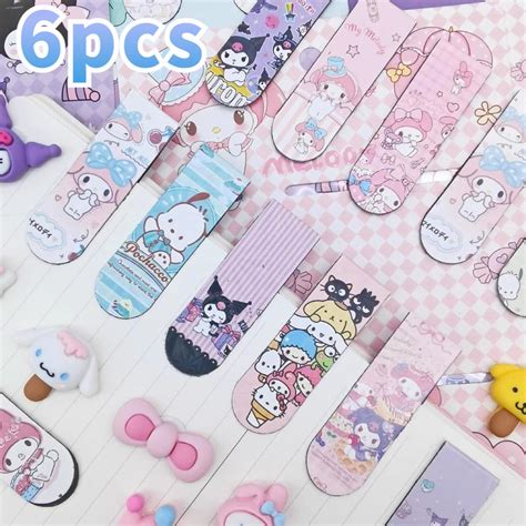6 件 套三麗鷗 Cinnamoroll Kuromi My Melody 可愛磁性書籤卡通書籤磁鐵夾學生文具 蝦皮購物
