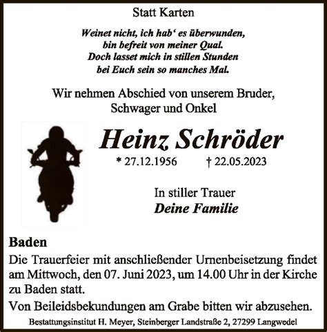 Traueranzeigen von Heinz Schröder trauer kreiszeitung de
