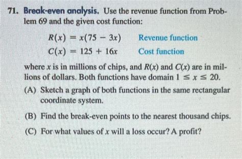 Solved Break Even Analysis Use The Revenue Function Chegg