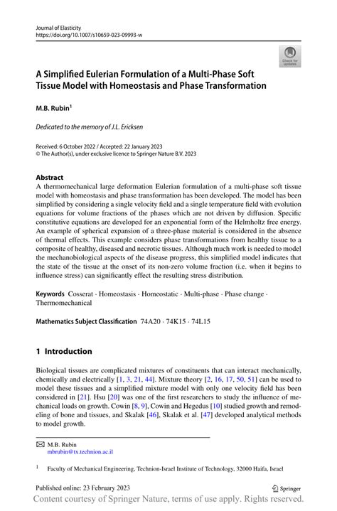 A Simplified Eulerian Formulation Of A Multi Phase Soft Tissue Model