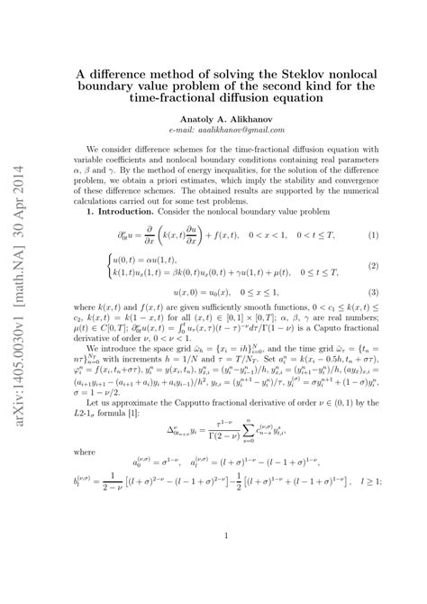 Pdf A Difference Method Of Solving The Steklov Nonlocal Boundary Value Problem Of The Second
