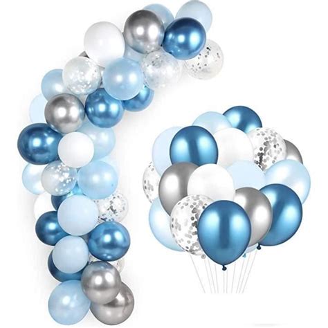 HAOPYOU Lot De 100 Ballons En Latex Bleu Et Argent Chrom Mtallis 305 Cm