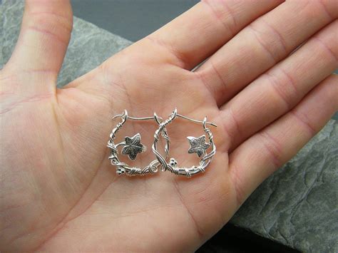 Silver Leaf Earrings Sterling Silver Hoop Earrings Unique Etsy