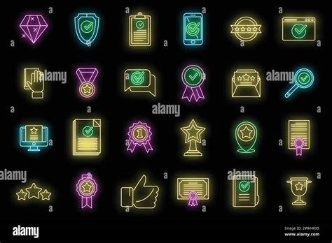 Quality Assurance Exam Icons Set Outline Vector Certificate Growth