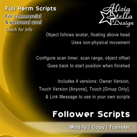 Second Life Marketplace Follower Scripts Full Perm Script Set