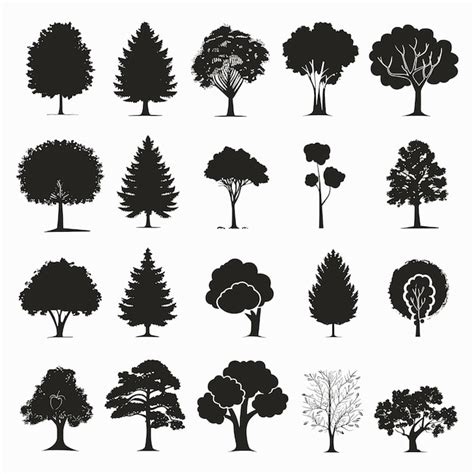 Silhouettes Of Various Tree Types Displayed In A Grid Pattern Premium Ai Generated Vector