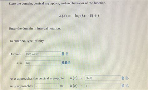 Solved State The Domain Vertical Asymptote And End