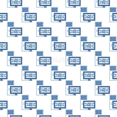 Desktop Computer With Artificial Intelligence Technology Vector Ai Colored Seamless Pattern In