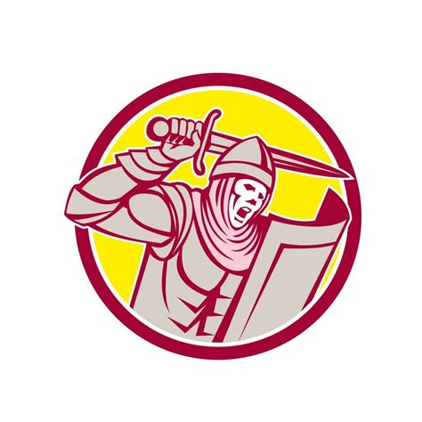 Crusader Knight With Sword And Shield Circle Retro 12057819 Vector Art