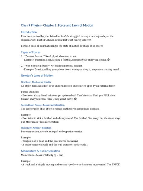 Class 9 Physics Chapter 2 Force And Laws Of Motion Pdf