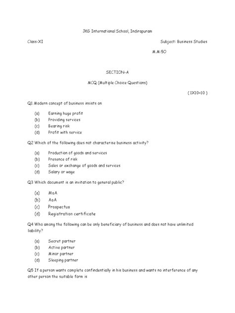 bst question paper pdf partnership business