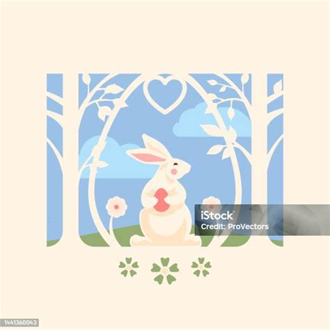 부활절 토끼 들고 닭고기 달걀 화려한 여름 풍경 인사말 카드 디자인 벡터 일러스트 레이 션 0명에 대한 스톡 벡터 아트 및 기타 이미지 0명 4월 가공의 인물