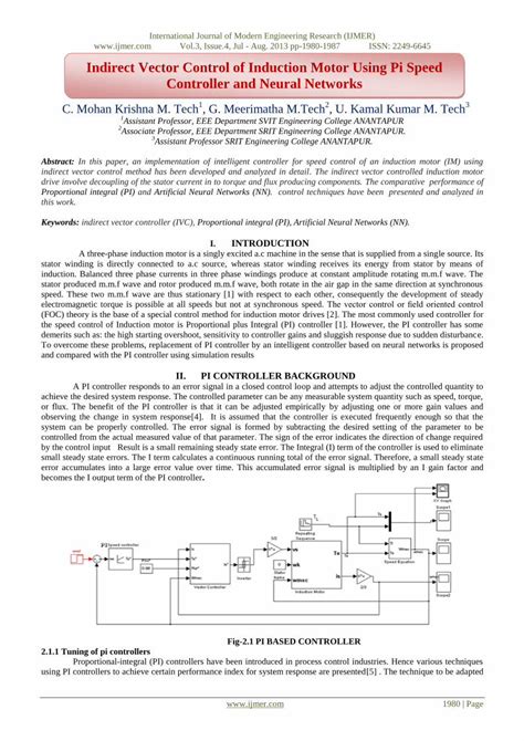 Pdf Indirect Vector Control Of Induction Motor Using Pi Speed Papersvol3issue4
