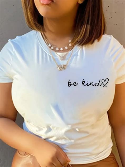 تي شيرت مطبوع عليه Be Kind، قميص كاجوال برقبة دائرية وأكمام Temu Saudi