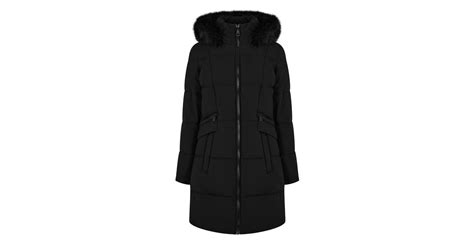Dkny Faux Fur Trim Hooded Puffer In Black Lyst