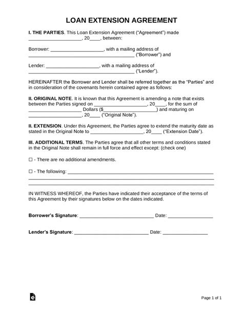 Editable Free Loan Extension Agreement Template Word Pdf Eforms Promissory Note Extension