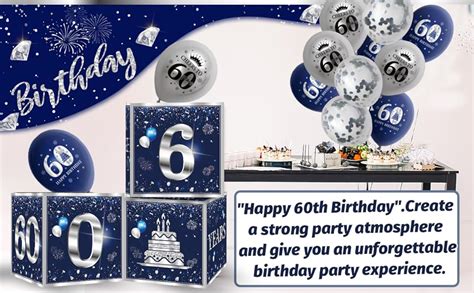 3pcs 60th Birthday Decorations Boxes For Men Blue Silver